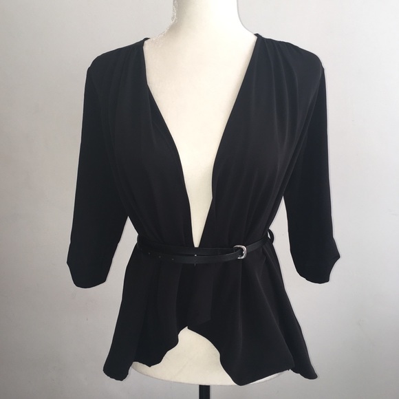 Tops | Belted Black Polyester Top | Poshmark